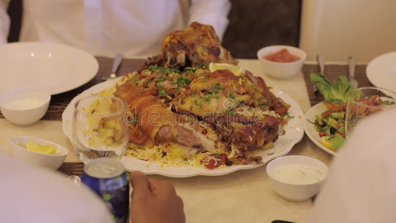 People Eating Mandi Rice and Chicken with Hands. Stock Footage - Video ...