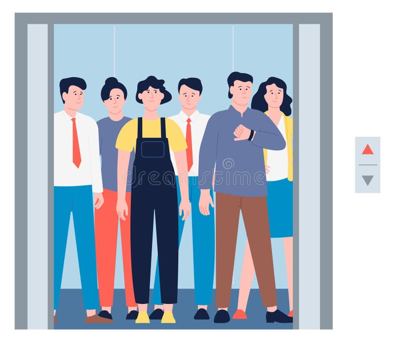 People in Elevator. Corporate Building Workers Wait Indoors Stock ...