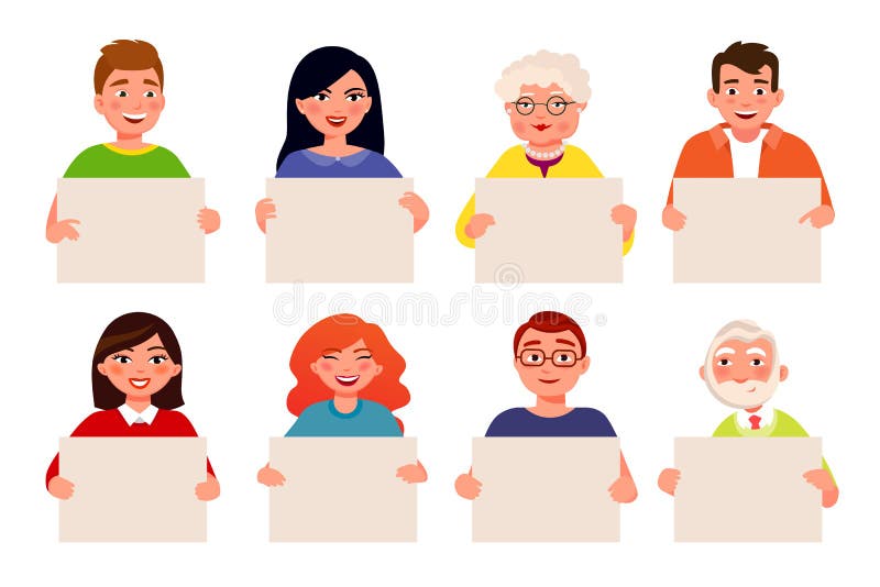 People with Empty Boards Vector Flat Cartoon Characters Isolated on ...