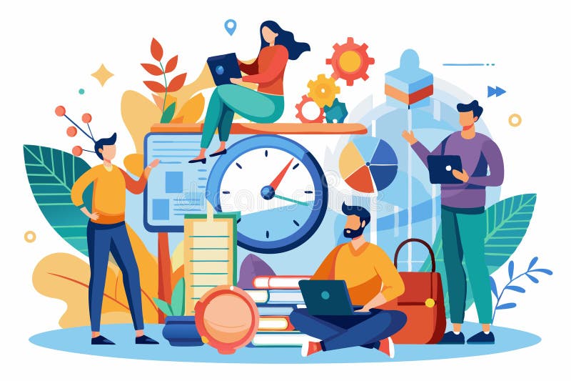 People Engage in Various Tasks Related To Time Management Using Clocks ...