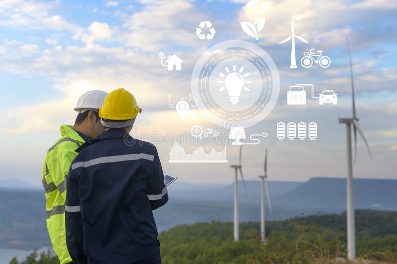 People Engineer are Wearing a Protective Helmet on Head, Using Tablet ...