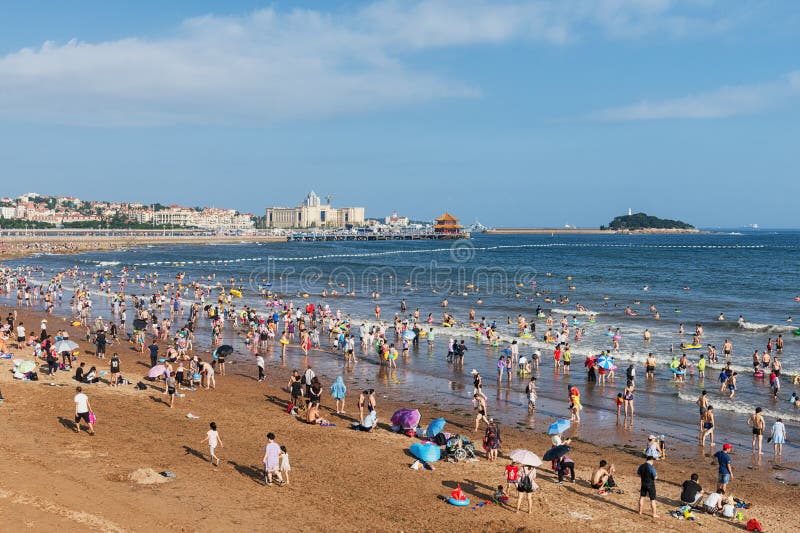 Beach in Qingdao editorial image. Image of boat, child - 139729205