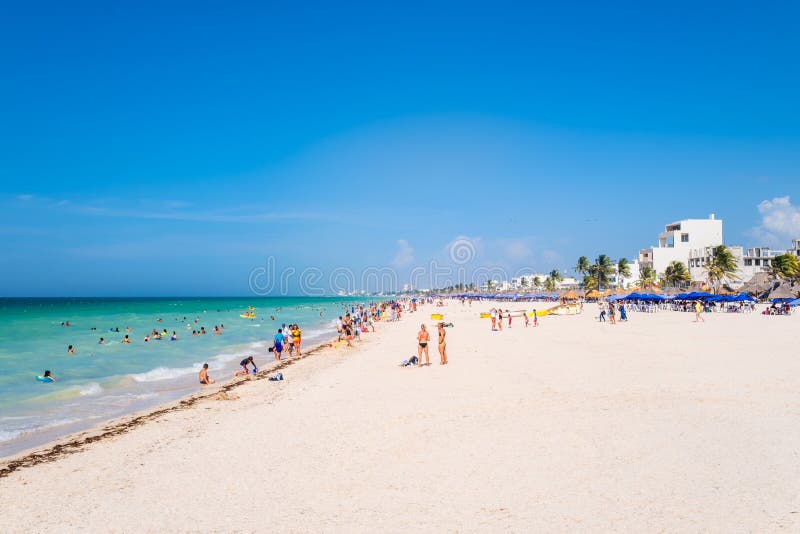 People Enjoying the Beach at Progreso Near Merida in Mexico Editorial ...