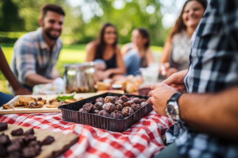 People Enjoying Brownie Bites at a Picnic Stock Photo - Image of food ...