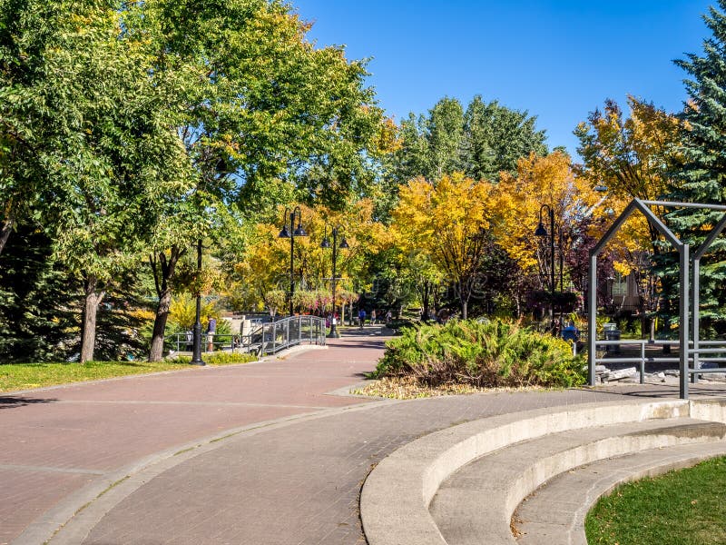 People Enjoying Calgary S Pathway System Stock Image - Image of canopy ...