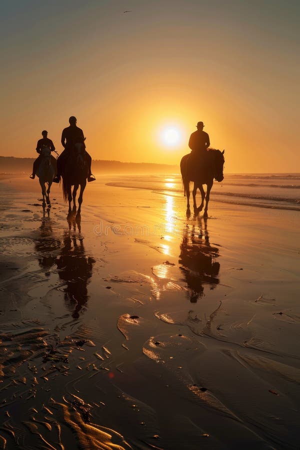 People Enjoying Horseback Ride on a Beautiful Beach during Sunset Stock ...