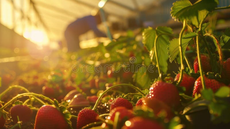 People Enjoying Strawberry Picking As a Fun Farm Activity. Stock Image ...