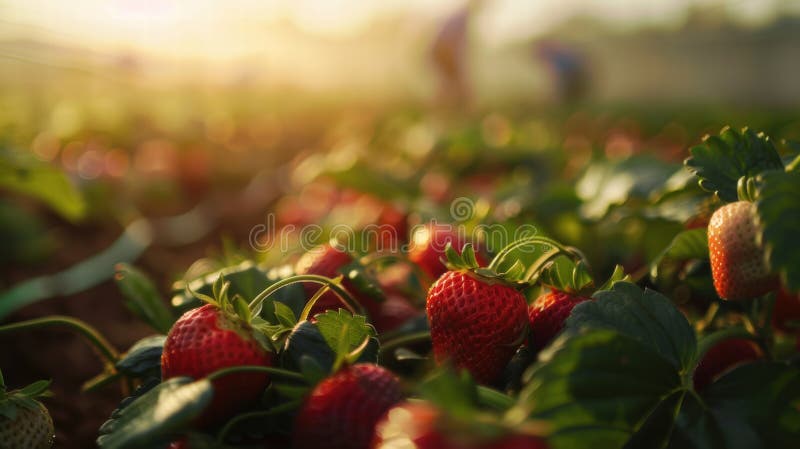 People Enjoying Strawberry Picking As a Fun Farm Activity. Stock Image ...
