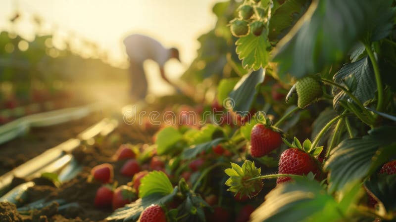 People Enjoying Strawberry Picking As a Fun Farm Activity. Stock Photo ...