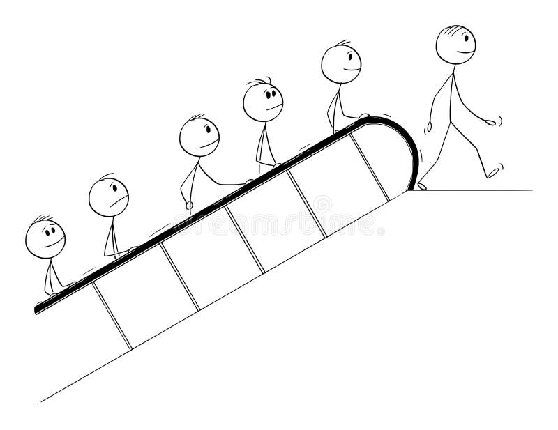 People on Escalator, Vector Cartoon Stick Figure Illustration Stock ...