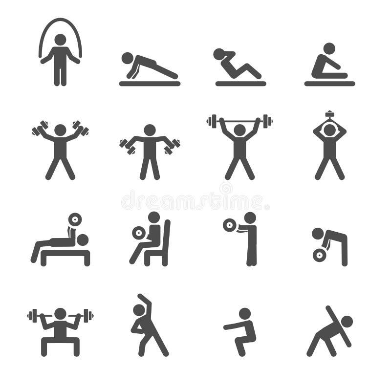 Fitness Exercise Workout Icons Set. Stock Vector - Illustration of ...