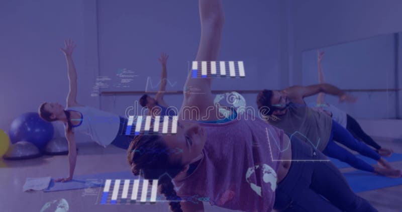 People Exercising in Gym with Global Data Analytics Image Over Them Stock Image - Image of ...