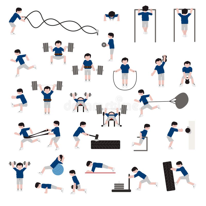 People Exercising Icon Set. Vector Stock Vector - Illustration of bench ...