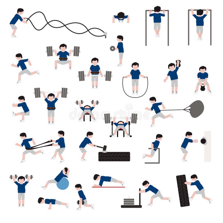 People Exercising Icon Set. Vector Stock Vector - Illustration of bench ...