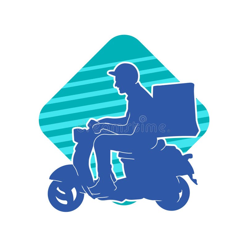 Silhouette of a Delivery Man Riding an Electric Bicycle or Scooter ...