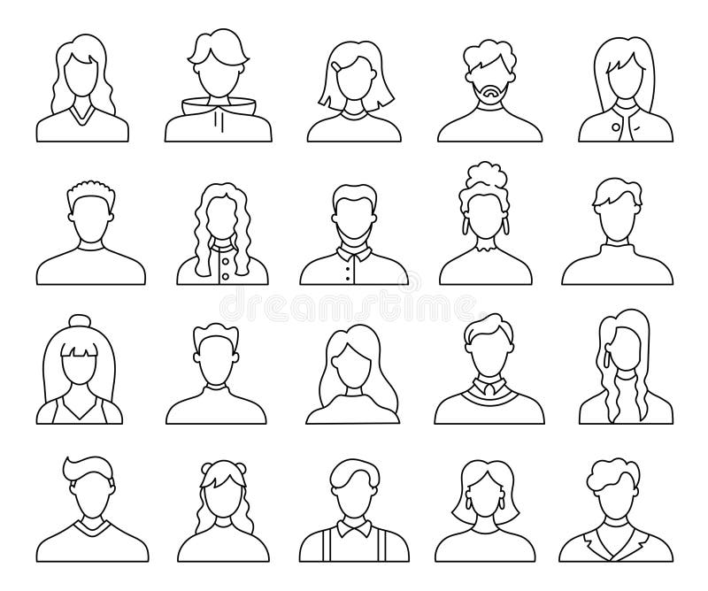 People Face Avatars. Coloring Page Stock Vector - Illustration of girl ...