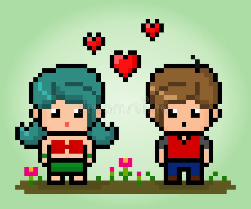 People Fall in Love in 8 Bit Pixels. People Pairs in Vector Stock ...
