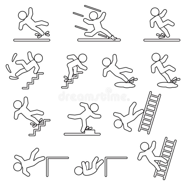 People Falling or Slipping Thin Line Icon Set. Vector Stock Vector ...