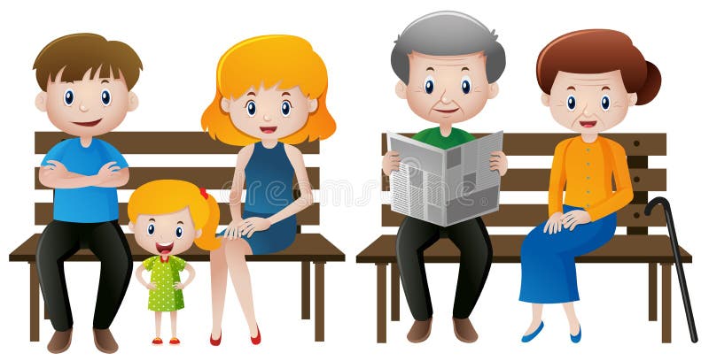 People in Family Sitting on Bench Stock Illustration - Illustration of ...
