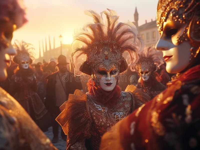 People in Fancy Masks at Venice Carnival Stock Illustration ...