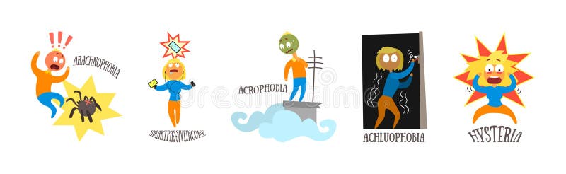 People Fear and Phobias Scared and Afraid of Different Thing Vector Set ...