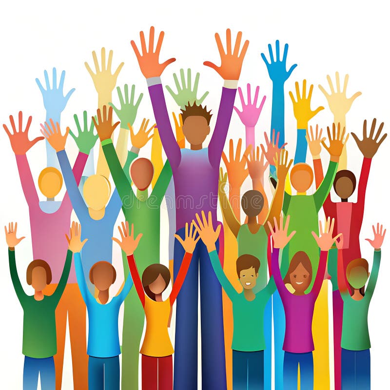 People or Figures with Raised Hands Celebrating, Victory, and Unity ...