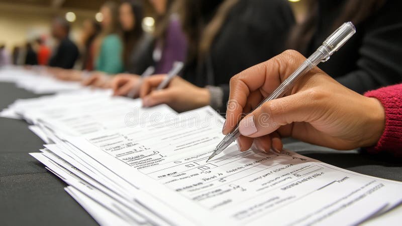 People Filling Out Forms at an Event Stock Illustration - Illustration ...