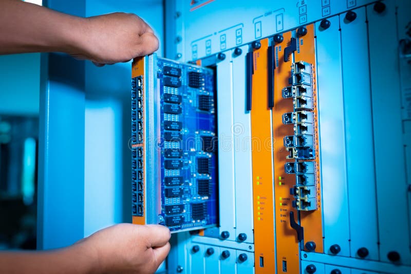 People Fix Core Switch in Network Room Stock Image - Image of control ...
