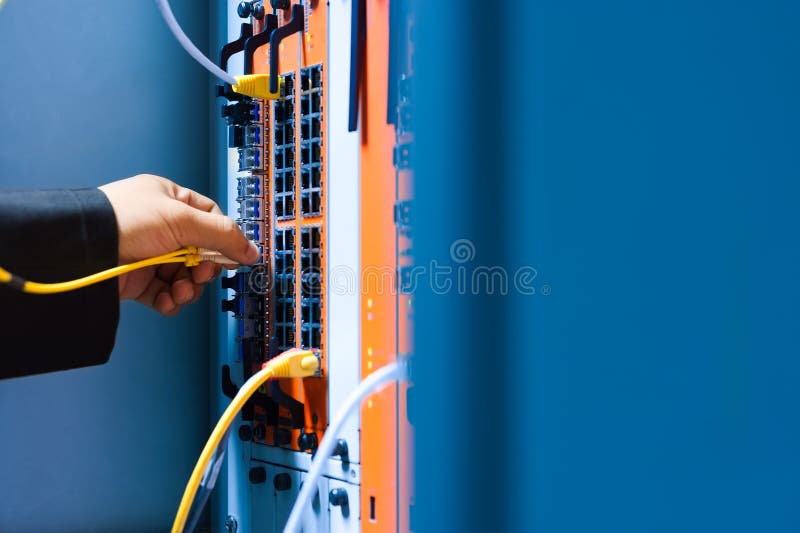 People Fix Core Switch in Network Room Stock Photo - Image of server ...