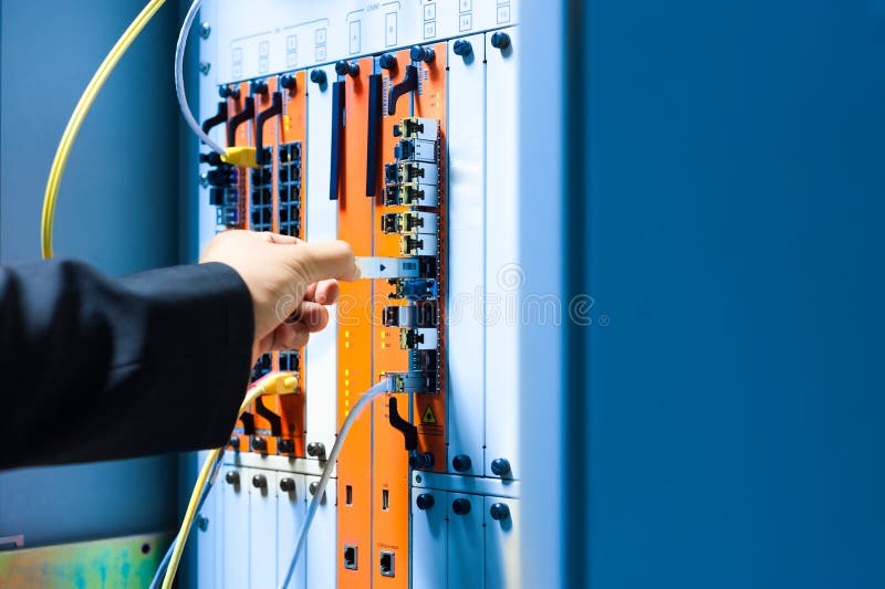 People Fix Core Switch in Network Room Stock Photo - Image of room ...