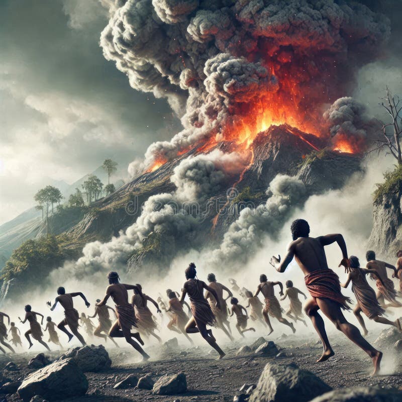 People are Fleeing from a Volcanic Eruption. Stock Photo - Image of ...