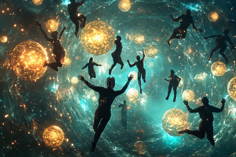 People Floating within a Network of Glowing Orbs, Their Movements and ...