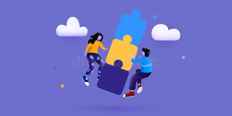 People Fly Around Jigsaw Puzzle. Cooperation, Teamwork and Partnership ... People Fly Around Jigsaw Puzzle. Cooperation, Teamwork and Partnership ...