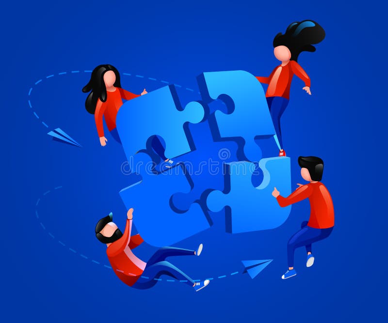 People Fly Around Jigsaw Puzzle. Cooperation, Teamwork and Partnership ... People Fly Around Jigsaw Puzzle. Cooperation, Teamwork and Partnership ...