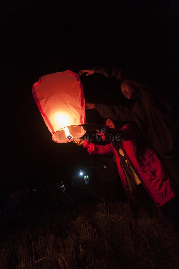 People Fly Lanterns at a Festival in Banyuwangi, East Java. Stock Image ...
