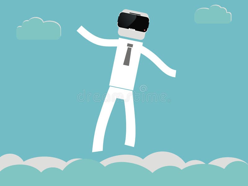 People Flying in VR Glasses Stock Illustration - Illustration of video ...