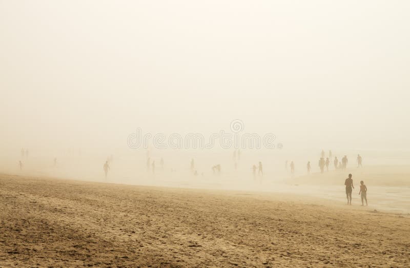 People on the Beach in the Fog Stock Image - Image of landscape ...