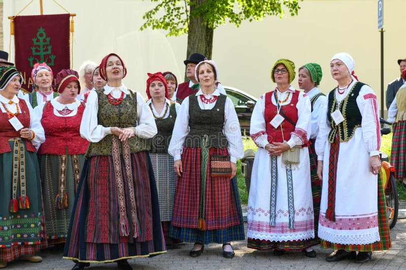 People in Folk Clothes Singing in Chorus at Vilnius on Lithuania ...