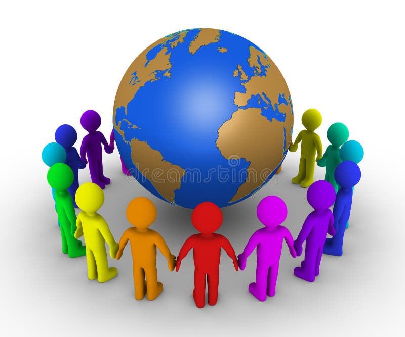 People Form a Circle Around Earth Stock Illustration - Illustration of ...
