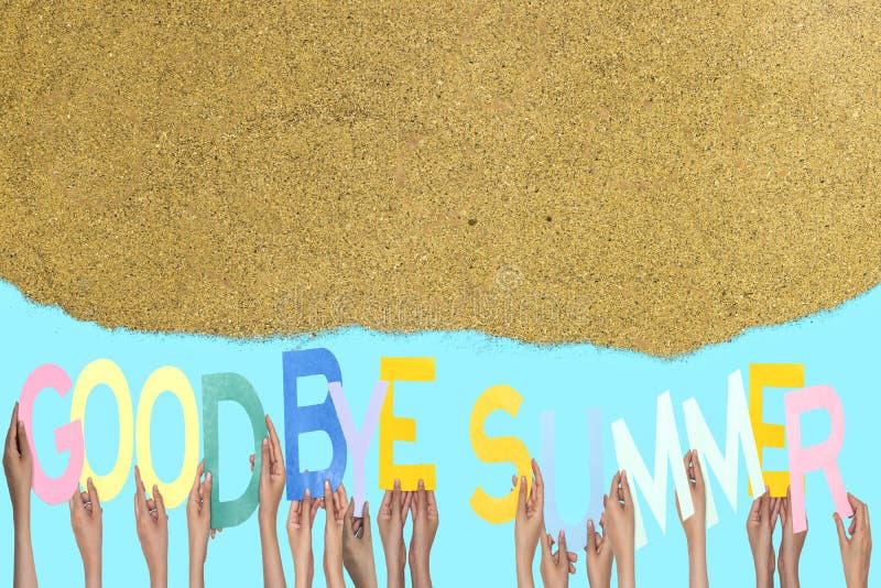 Text Goodbye Summer on Beach with Sun Effect Stock Image - Image of ...