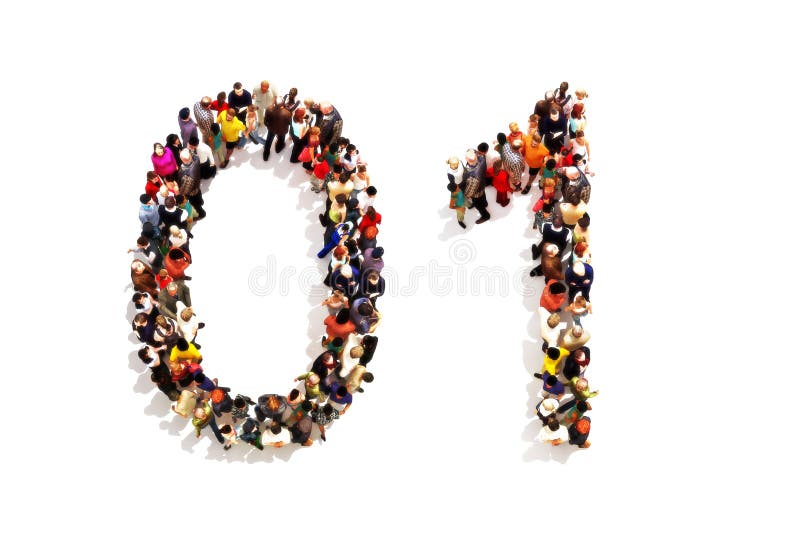 People Forming the Shape As a 3d Number Zero (0) and One (1) Symbol on ...