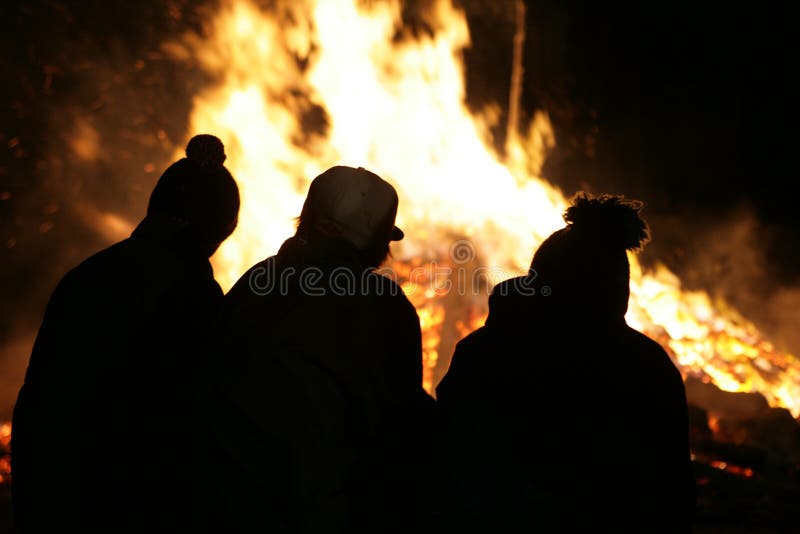 People in Front Burning Woodpile German Tradition Stock Photo - Image ...