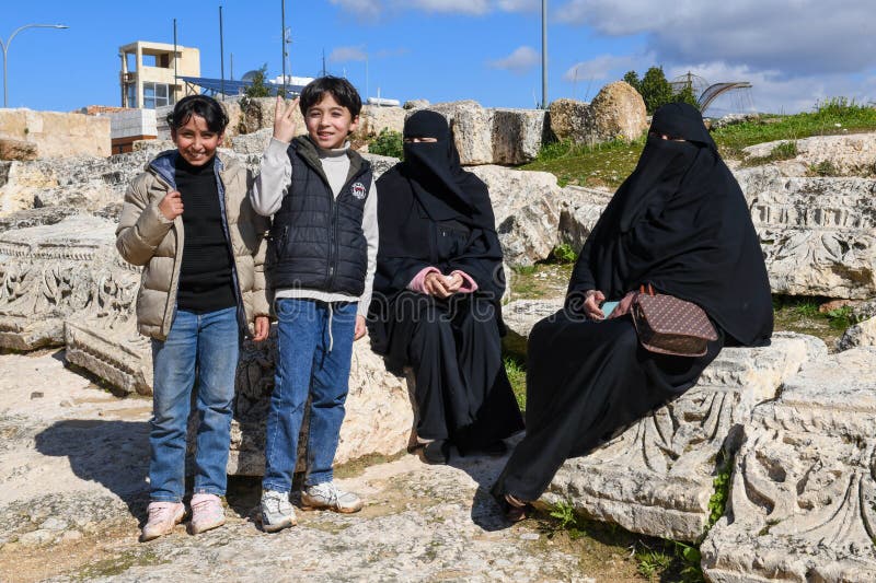 People in Front of the Roman Ruins of Jerash on Jordan Editorial Stock ...