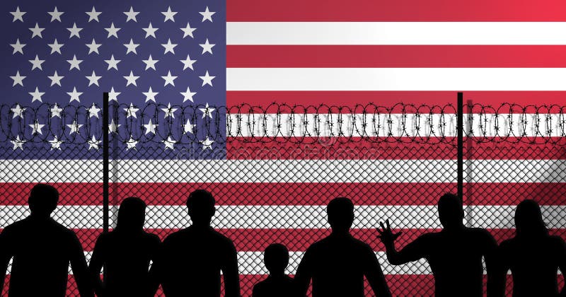 USA Flag Behind Secure Fence Stock Illustration - Illustration of ...