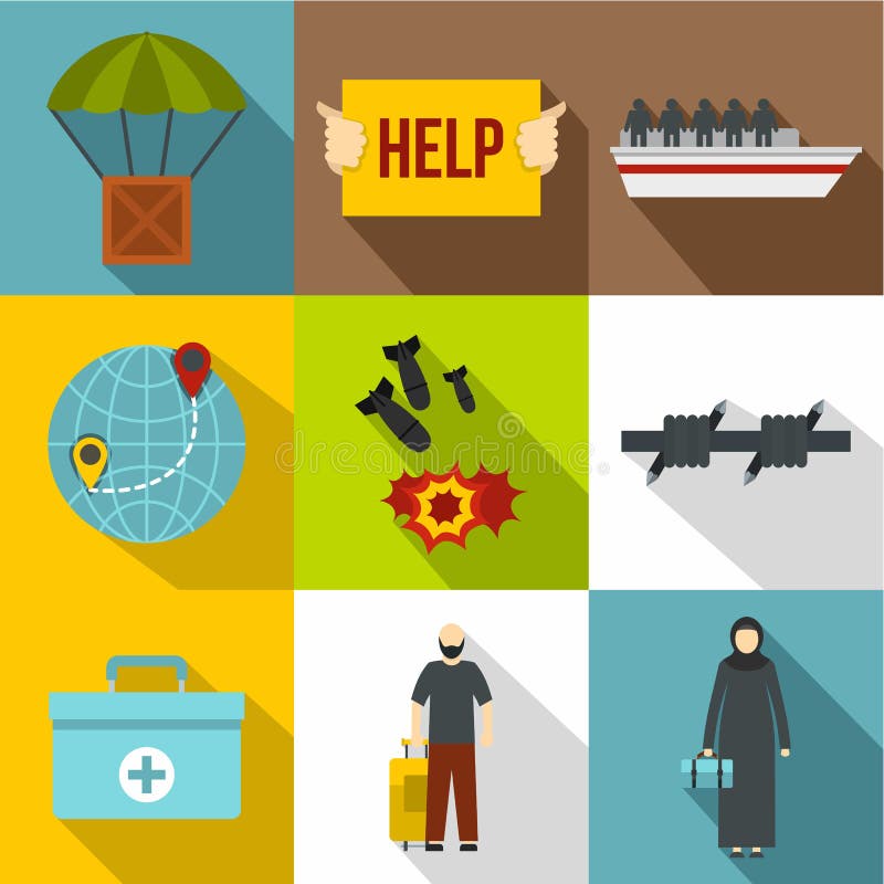 People Fugitives Icons Set, Flat Style Stock Vector - Illustration of ...