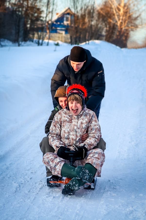 People fun sledding stock image. Image of happiness, fitness - 47289099