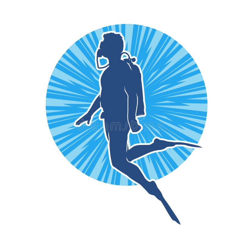 Silhouette of a Male Diver Swimming Pose Underwater Stock Vector ...