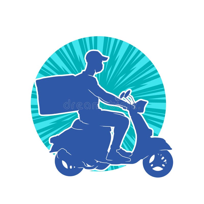 Silhouette of a Delivery Man Riding an Electric Bicycle or Scooter ...