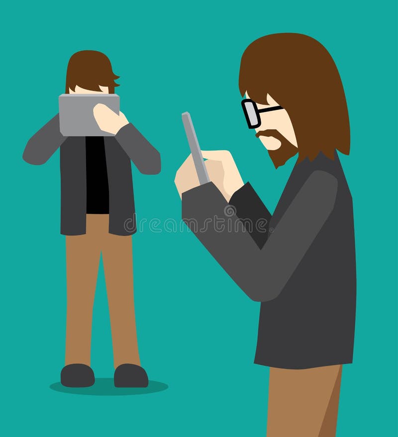 People with Gadget Set, Beard Man with Tablet Cartoon Vector ...