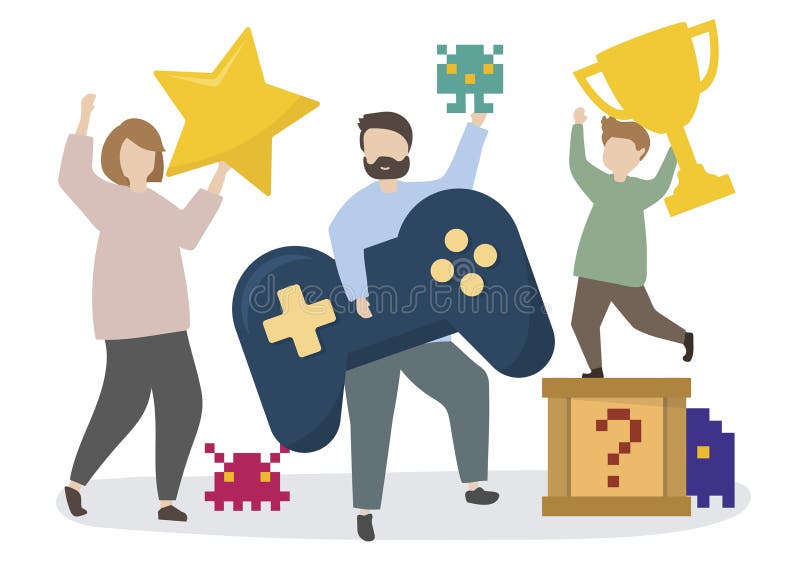People with Gaming Icons Illustration Stock Vector - Illustration of ...